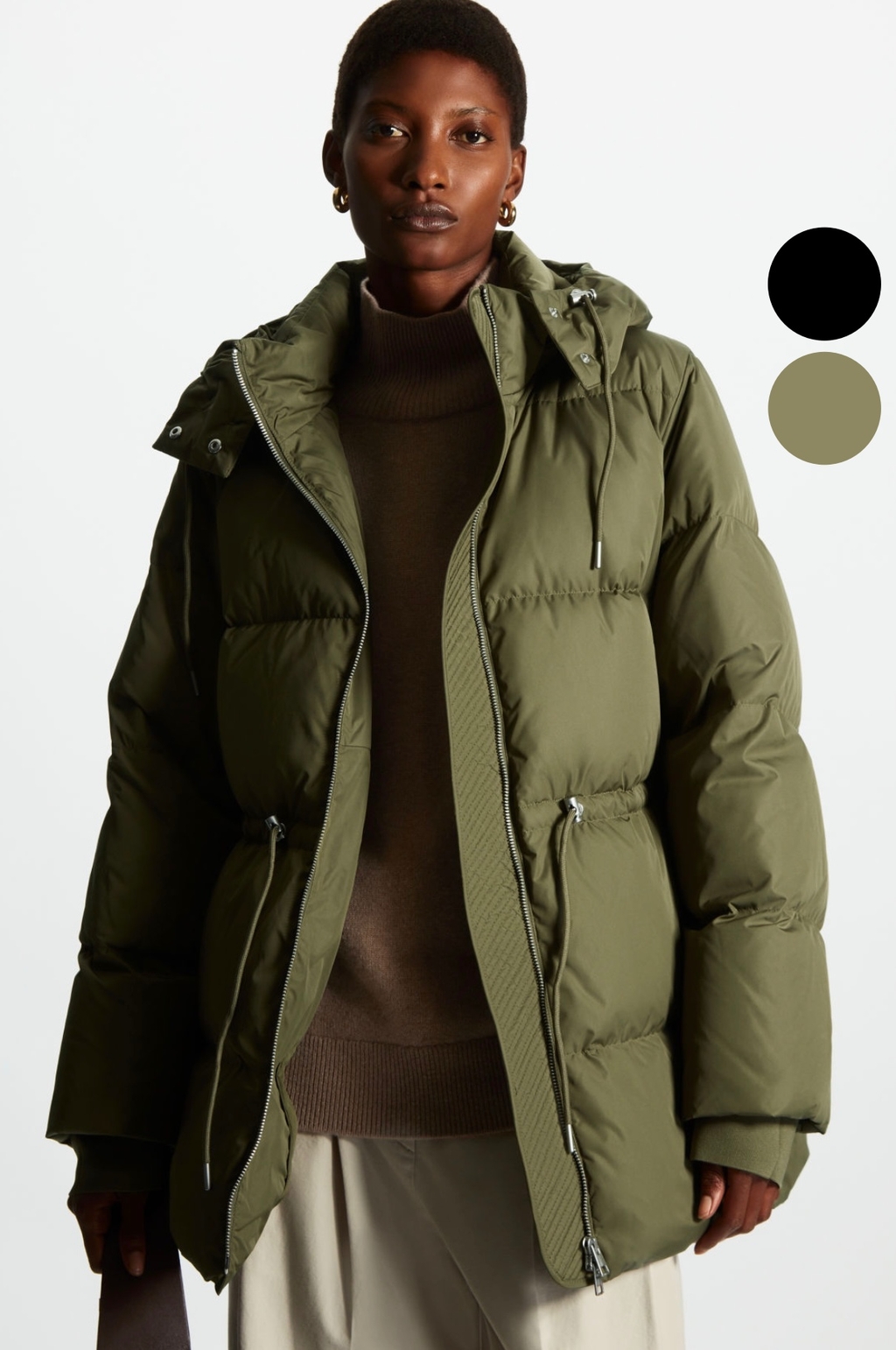 [관부가세 미포함] 코스 COS 여자 DRAWSTRING-WAIST PUFFER 자켓 패딩 블랙 카키 1098960001